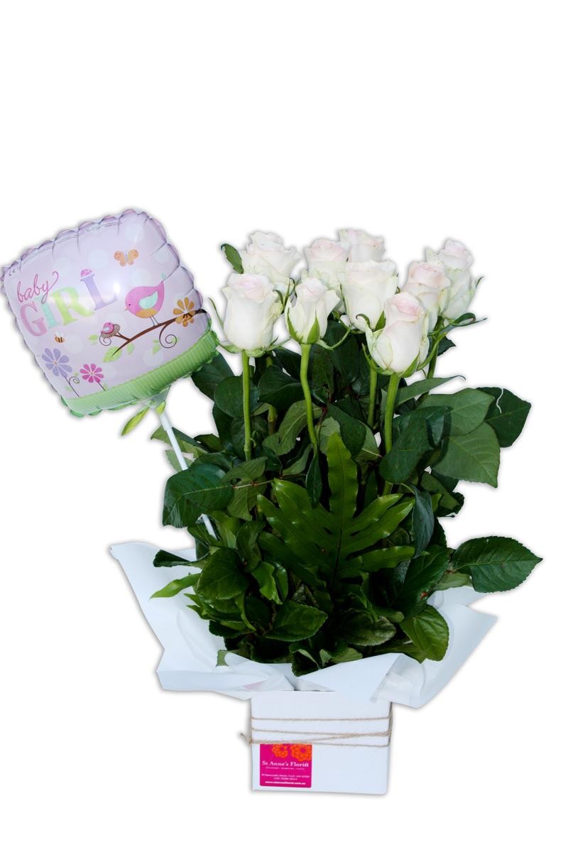 Newborn Baby Girl Flowers & Balloon Gift Perth | Newborn Girl Flowers Perth